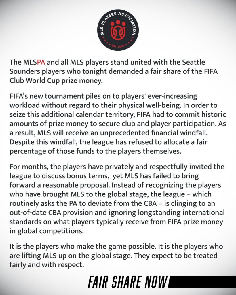 Seattle Sounders, MLSPA protest 'cash grab' FIFA Club World Cup