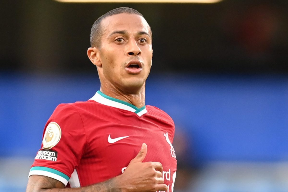 Thiago produces outrageous touch and pass during Liverpool training ...